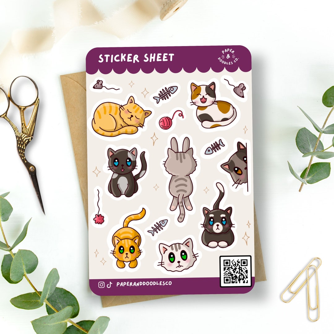 Cute Cats 4x6 Vinyl Sticker Sheet Cat Stickers Vinyl Stickers Bujo ...