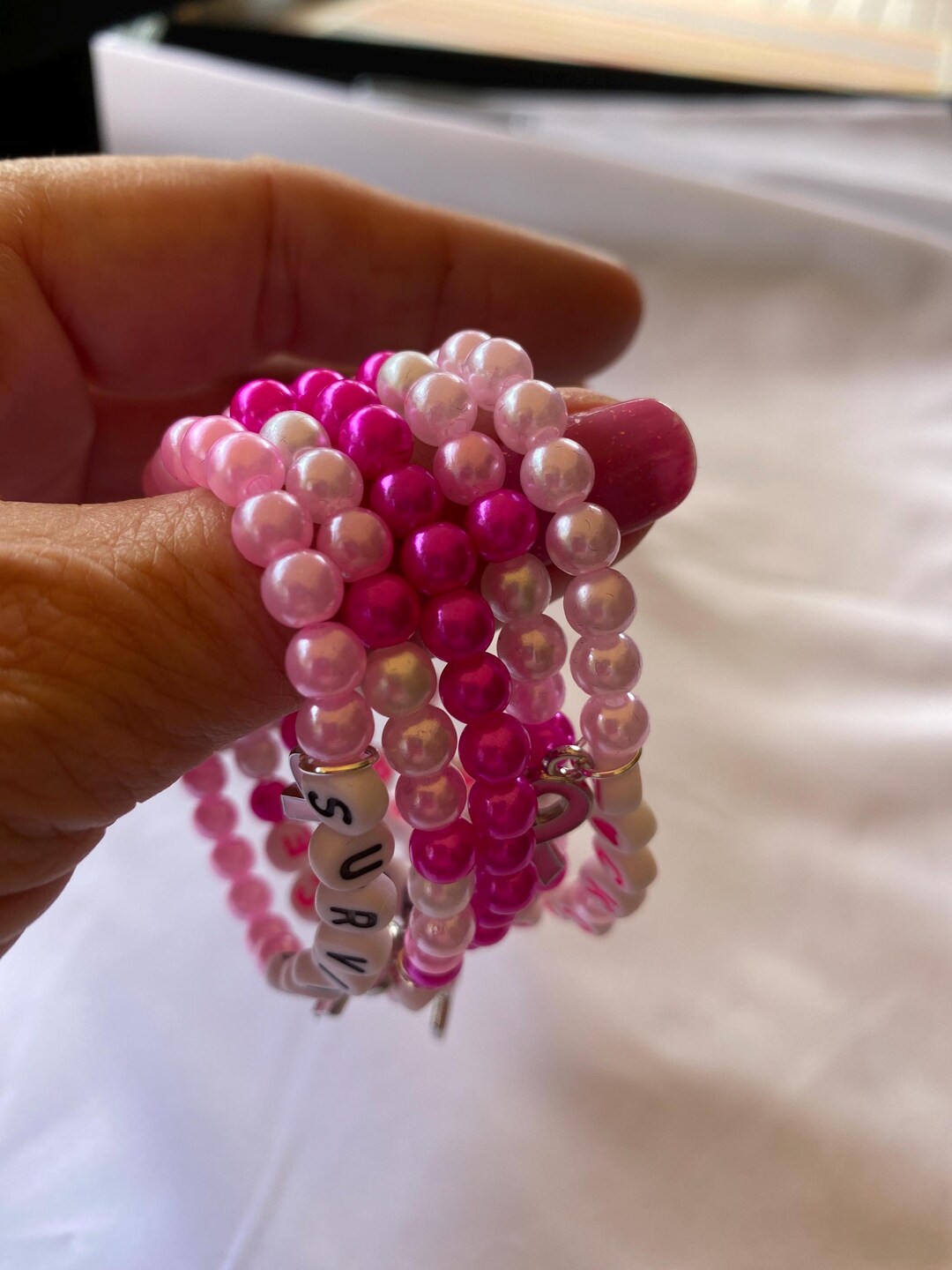 Beaded Friendship Bracelet Breast Cancer Awareness and Support - Etsy