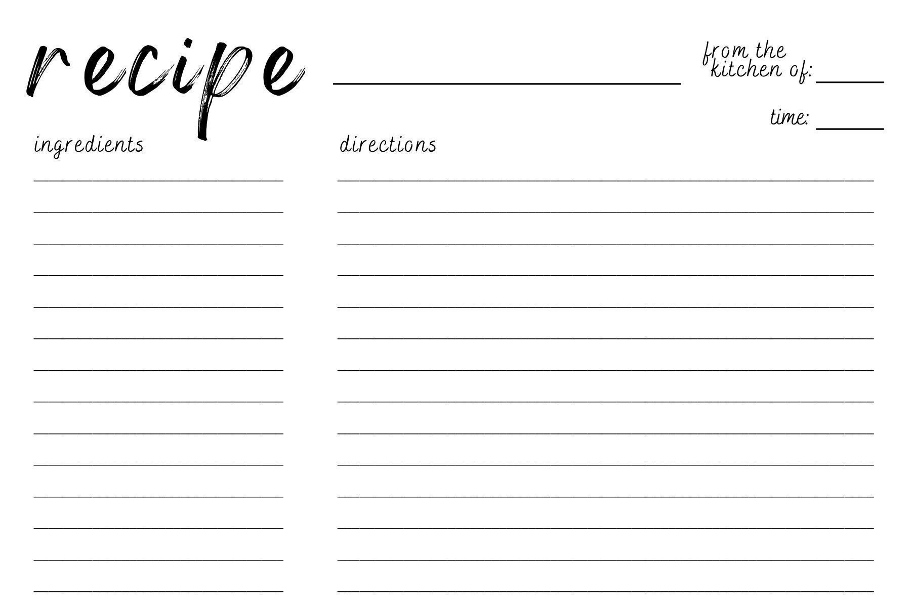 Recipe Card / Template / Instant Download / PDF - Etsy