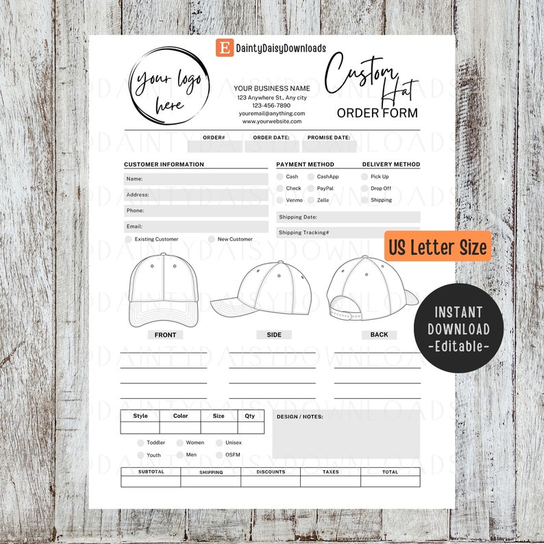 Editable Printable Apparel Order Form Bundle, T-shirt Invoices ...