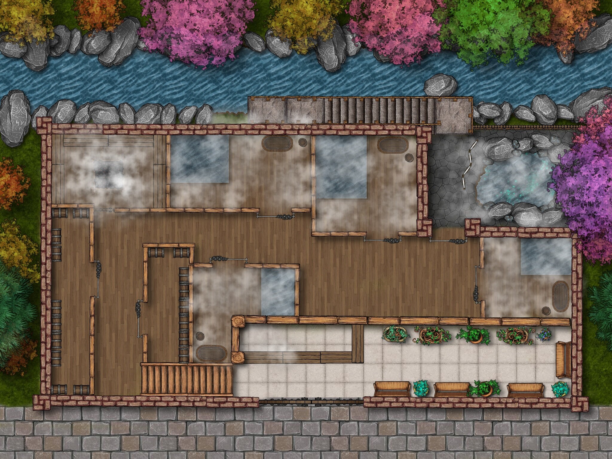 Natural Hot Springs Get Away, Rest Stop, Dnd Maps, Battlemaps. 5e Maps ...