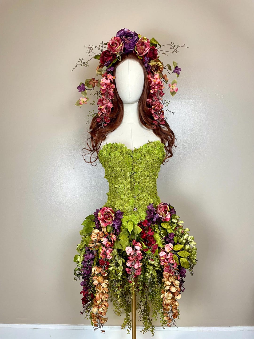 Fairy Costume Dress Mossy Cottagecore Fantasy Ball Gown Floral Fae ...