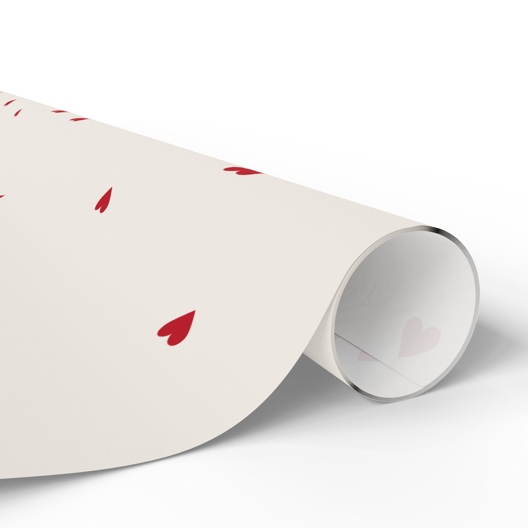 Micro Hearts Elegant Neutral Valentine Wrapping Paper Roll| Red Hearts ...
