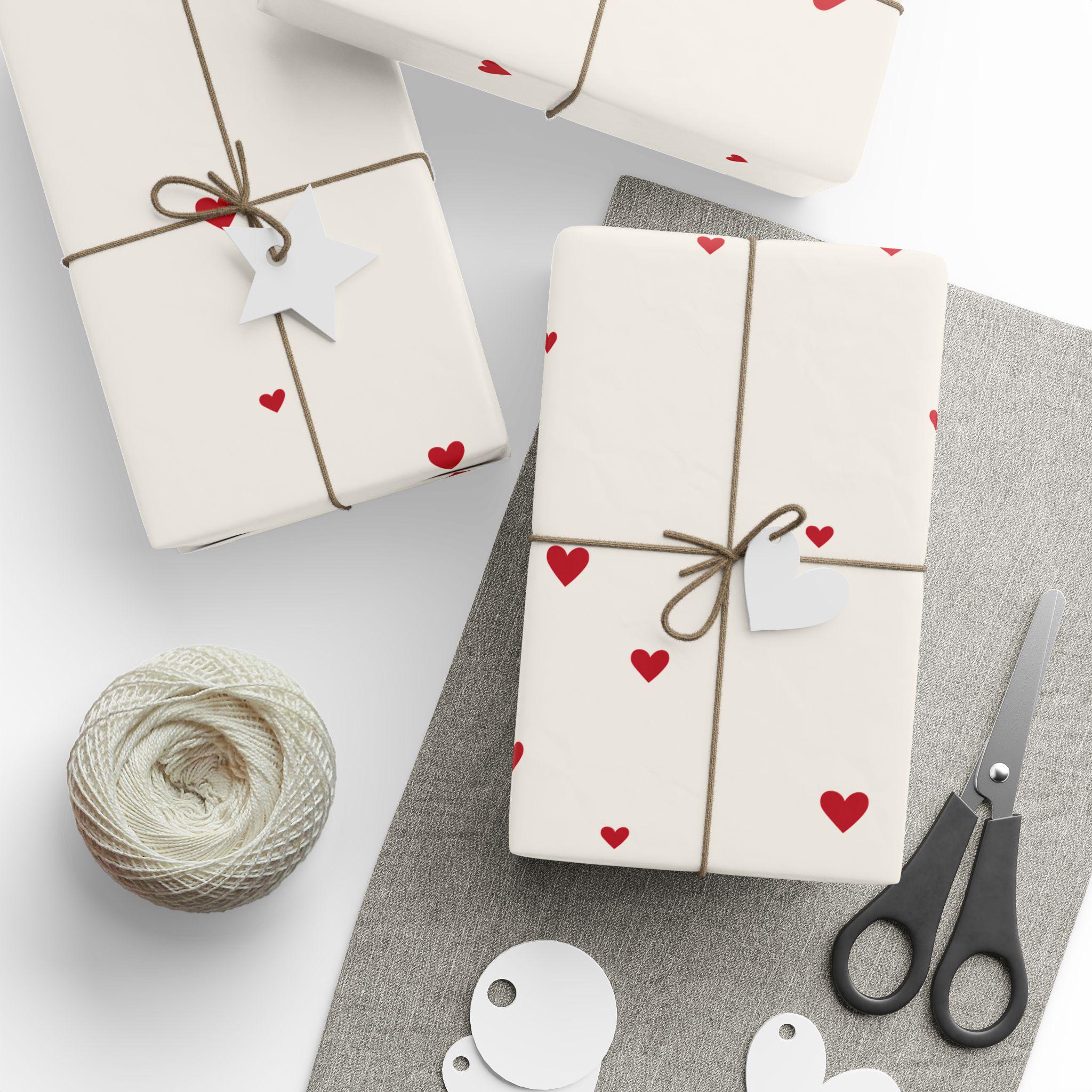 Micro Hearts Elegant Neutral Valentine Wrapping Paper Roll| Red Hearts ...