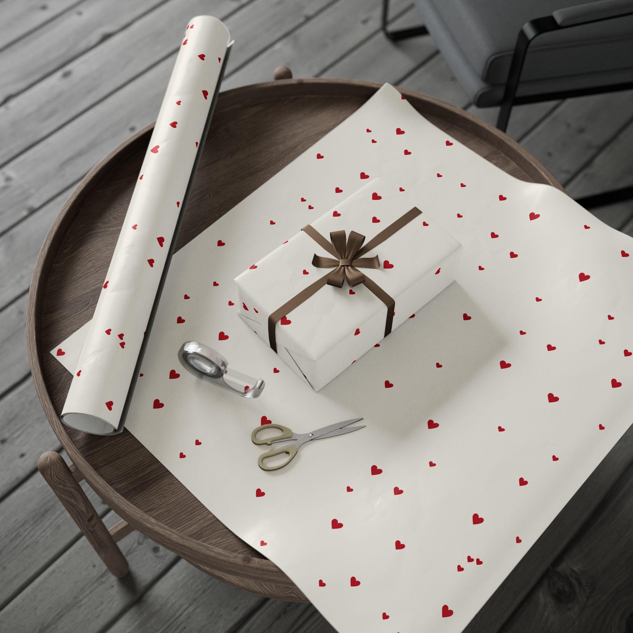 Micro Hearts Elegant Neutral Valentine Wrapping Paper Roll| Red Hearts ...