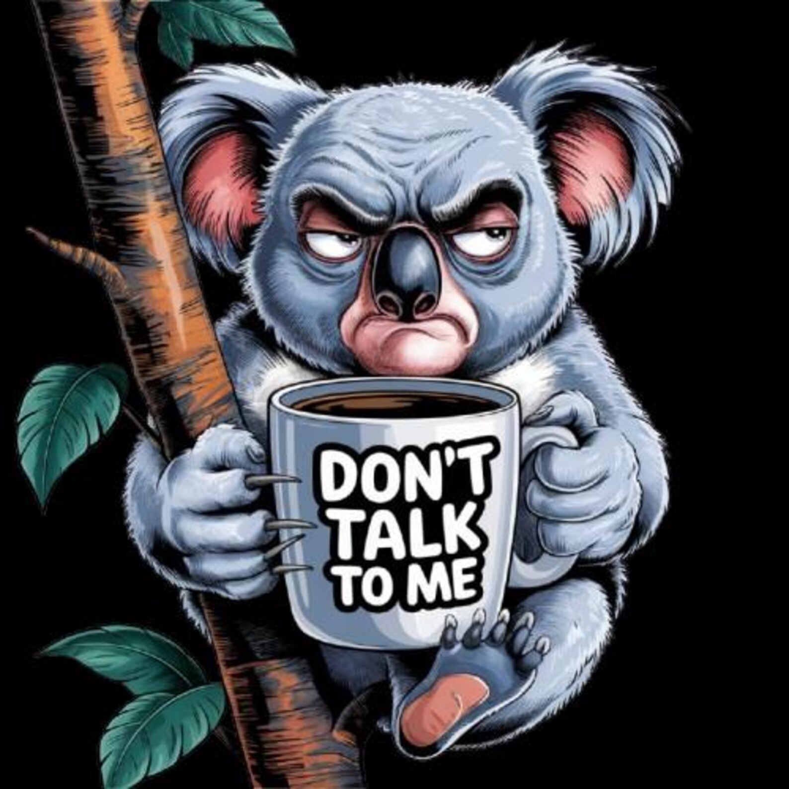 Grumpy Coffee Bear Koala Clipart, Cute Angry Safari Animals Clipart ...