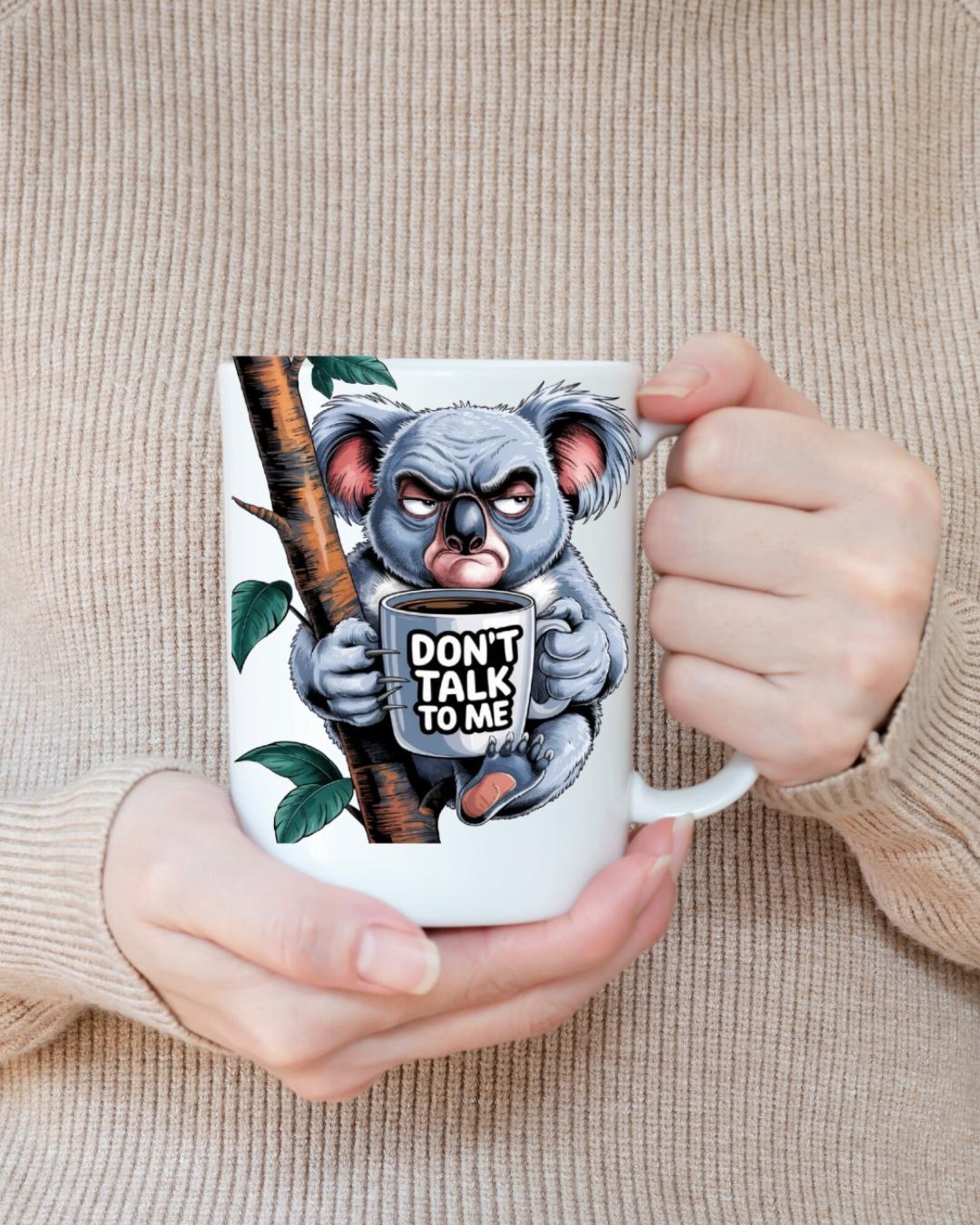 Grumpy Coffee Bear Koala Clipart, Cute Angry Safari Animals Clipart ...