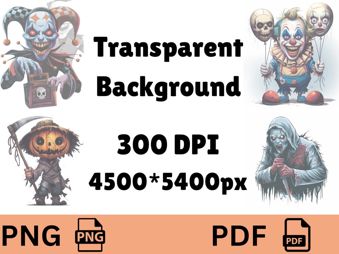 Halloween Horror Clipart Bundle: Scary PNG Graphics (digital Download ...
