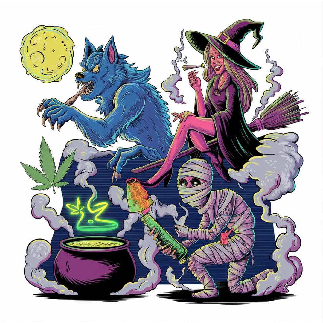 Halloween Stoner Monsters, Horror Cartoon Art, Marijuana PNG Weed ...