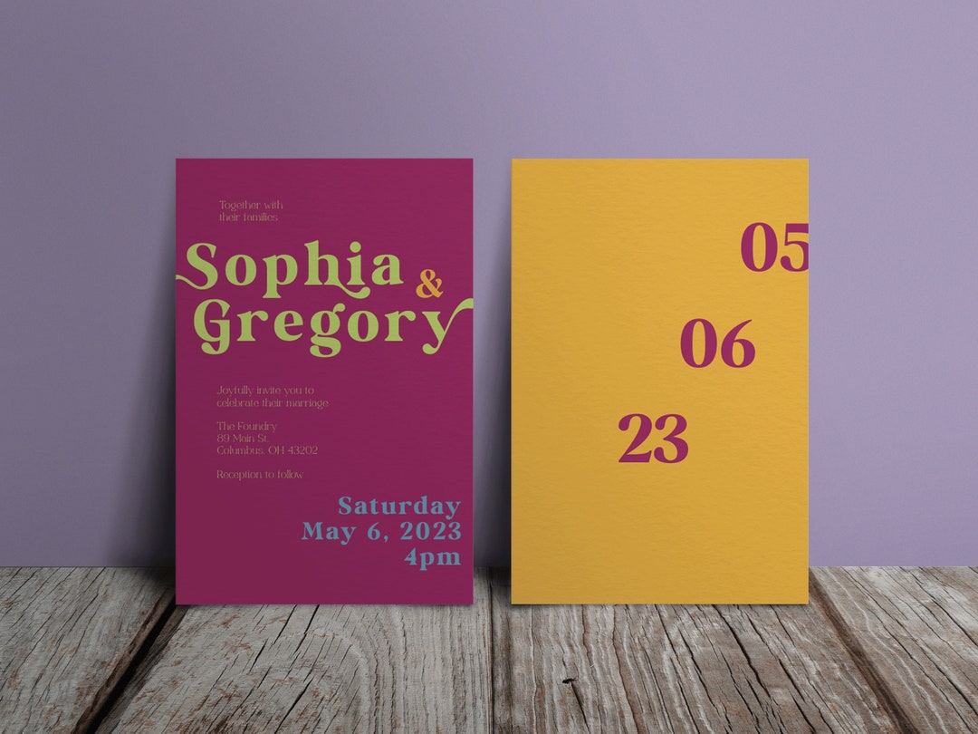 Funky Wedding Invitation Template Set - Yellow Wedding Invite, Summer ...