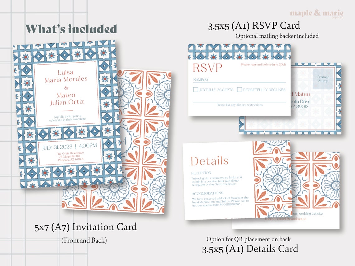 Spanish Tile Wedding Invite Blue Tile Wedding Invitation, Summer 3 ...
