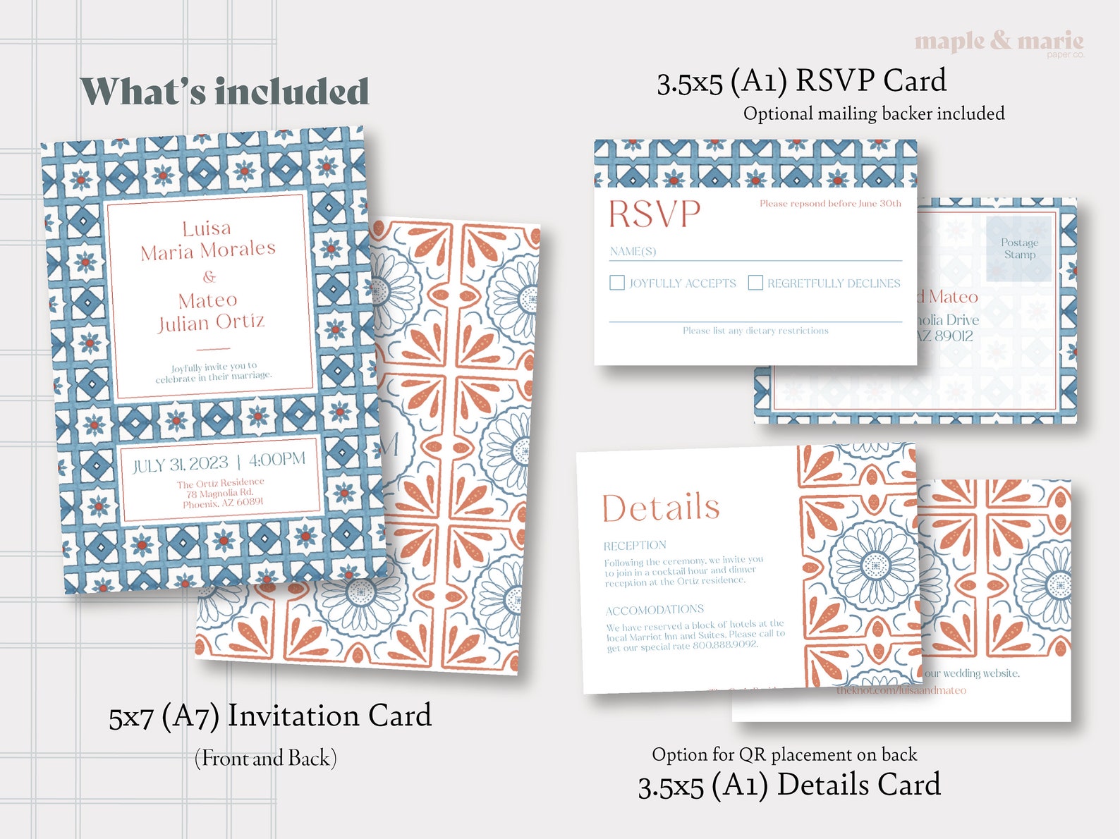 Spanish Tile Wedding Invite - Blue Tile Wedding Invitation, Summer 3 ...