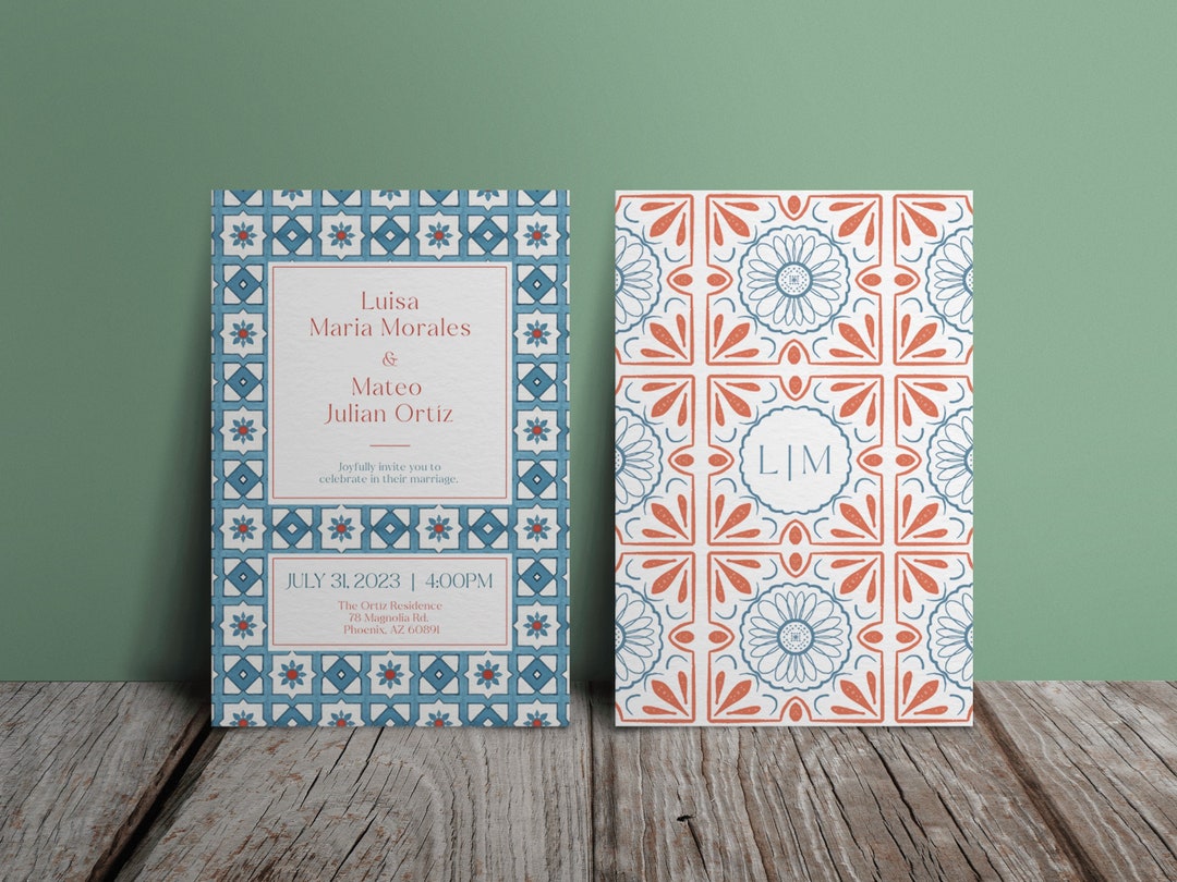 Spanish Tile Wedding Invite - Blue Tile Wedding Invitation, Summer 3 ...