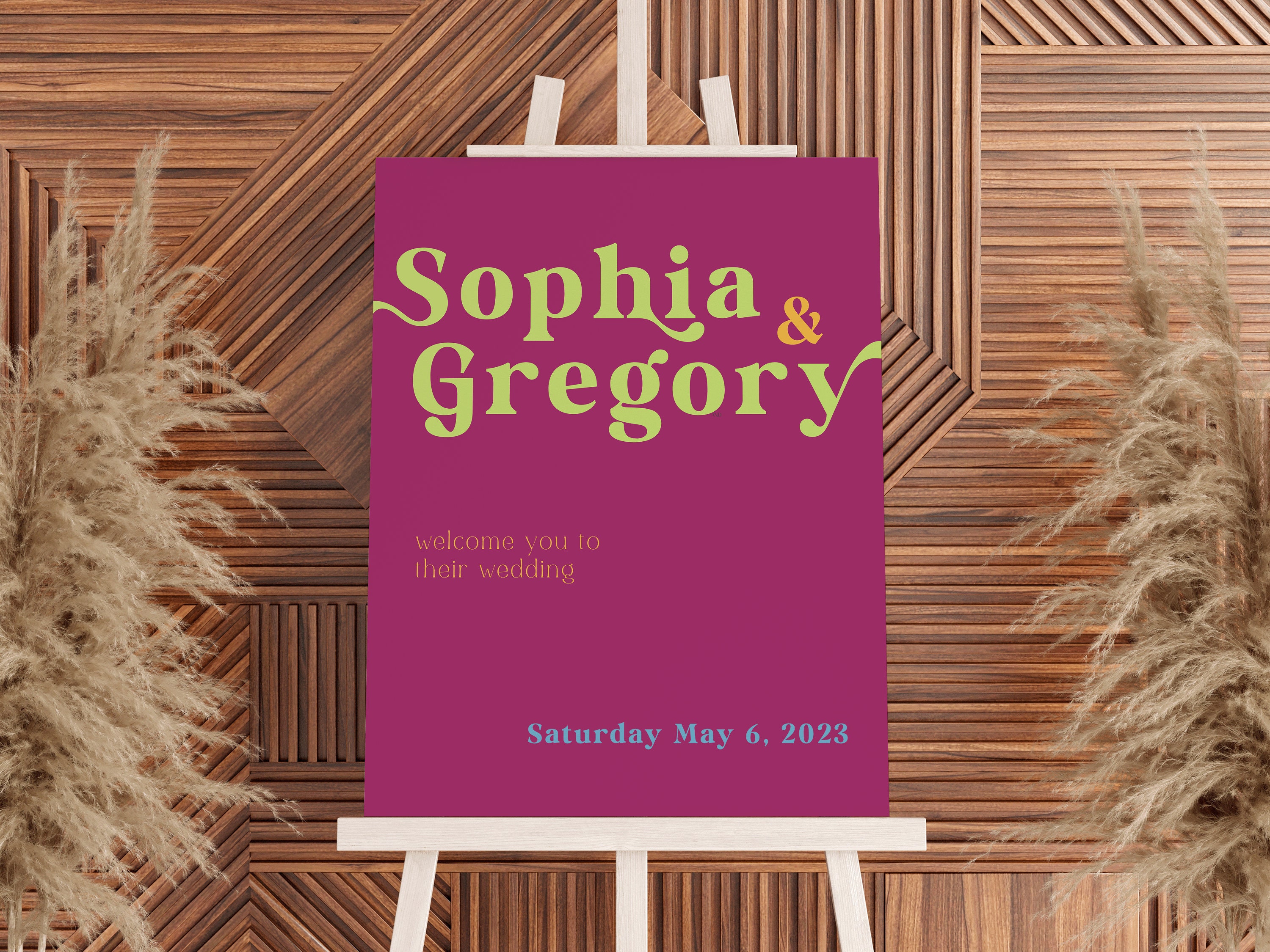 Funky Wedding Welcome Sign Template - Retro Wedding Sign, Colorful ...