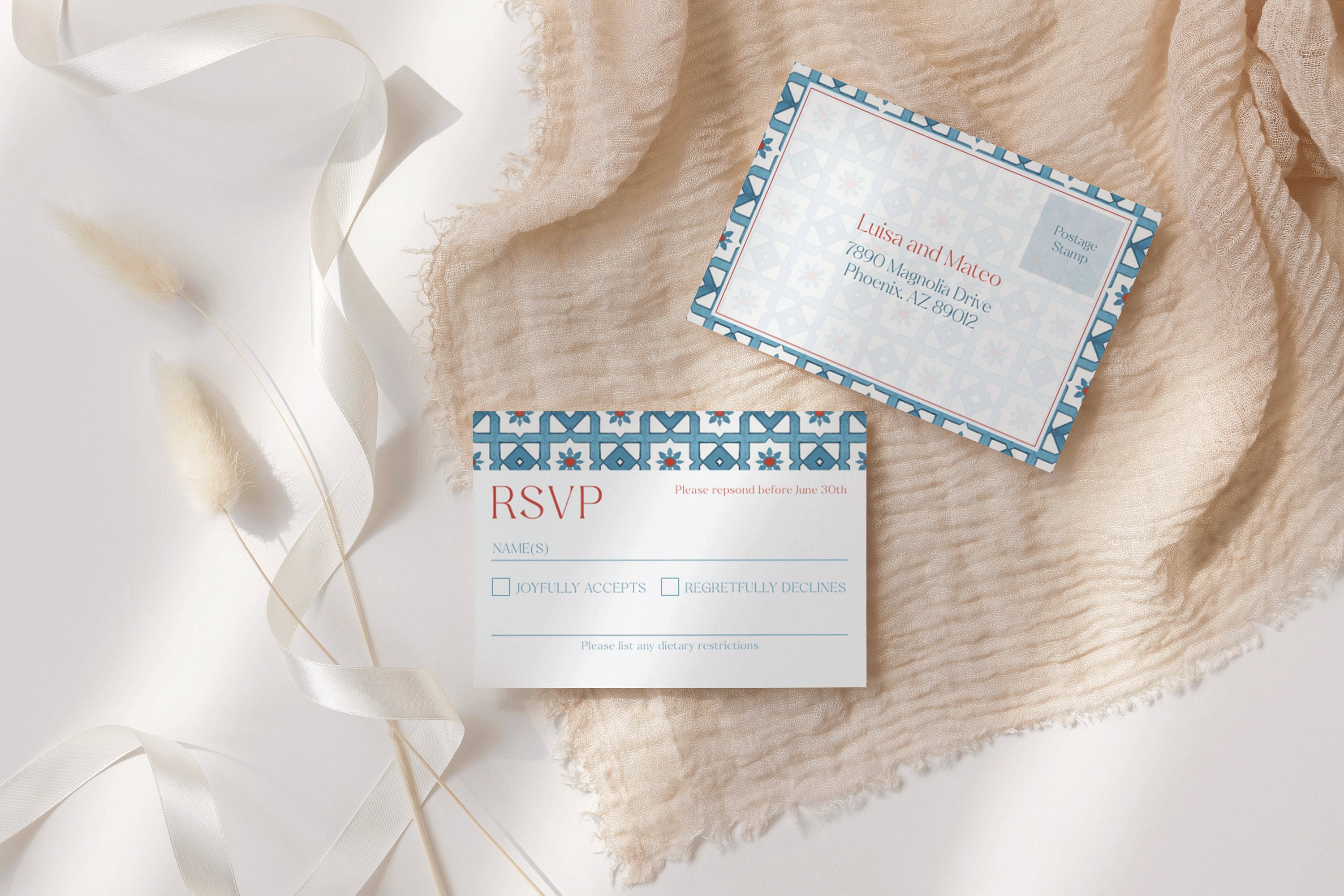 Spanish Tile Wedding Invite - Blue Tile Wedding Invitation, Summer 3 ...