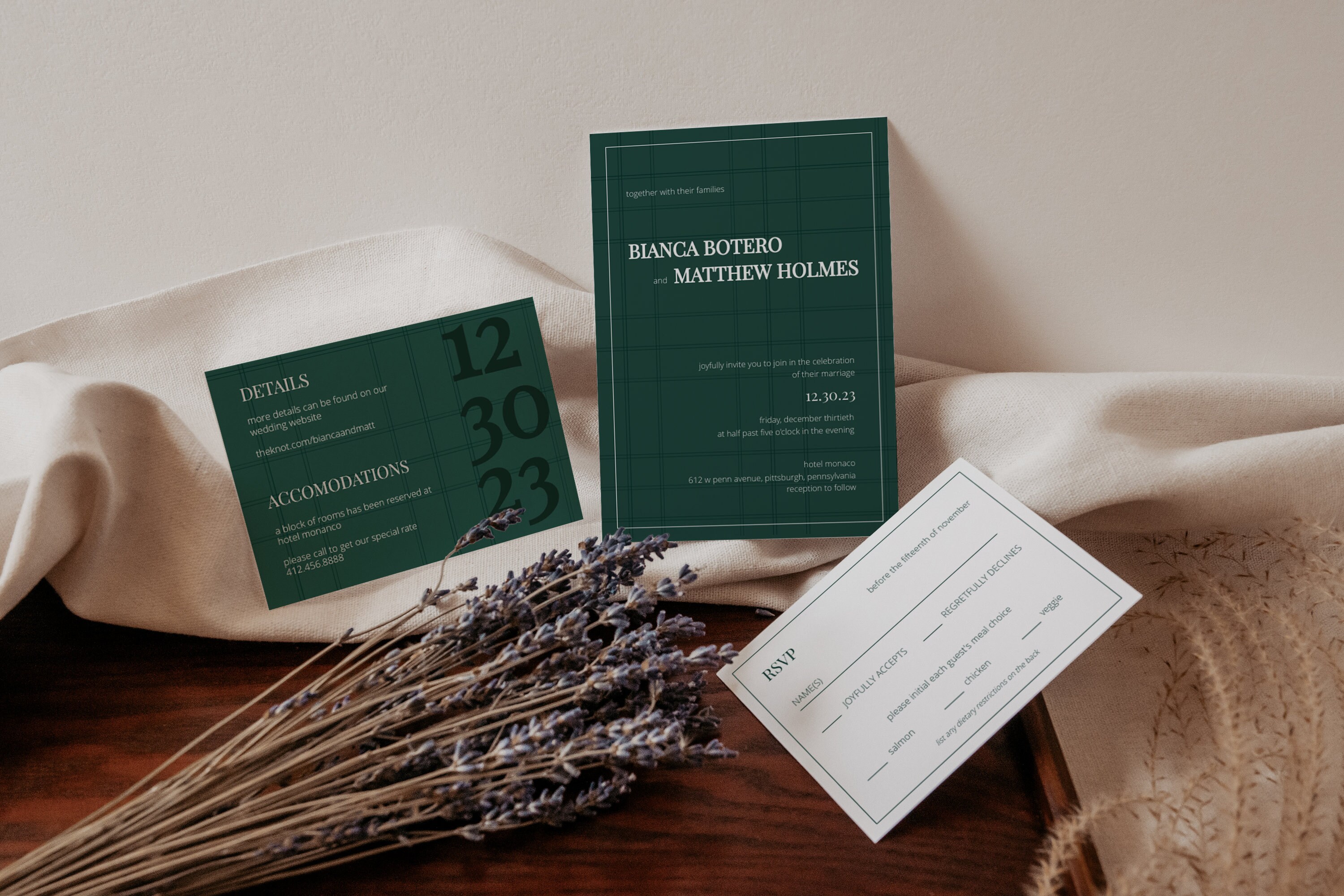 Preppy Plaid Wedding Invitation Template, Tartan Green Wedding ...