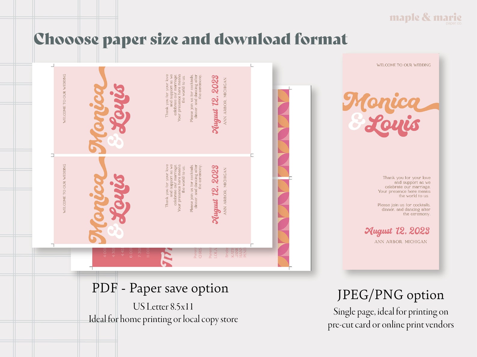 Retro Pink and Orange Wedding Program - 70s Wedding Day of Timeline ...