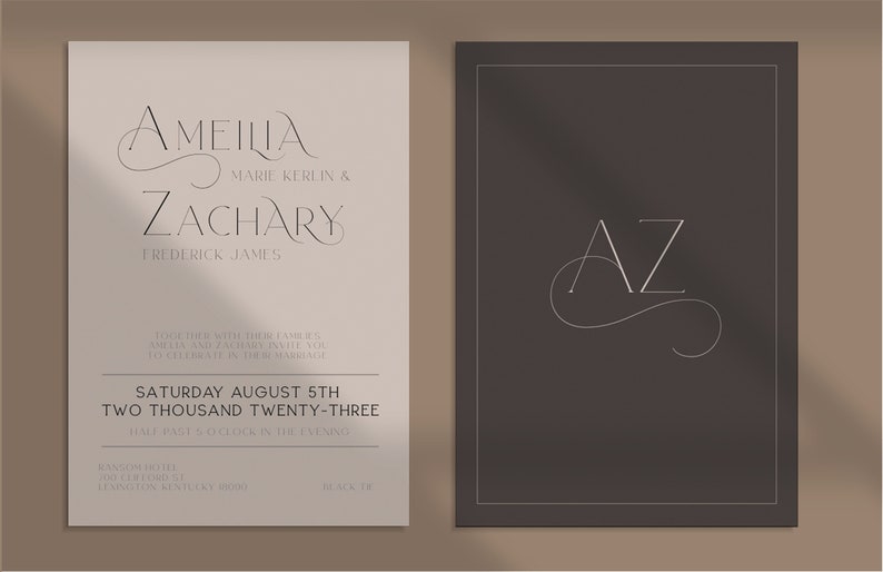 Brown Wedding Invitation Template - Elegant Wedding Invite, Neutral ...