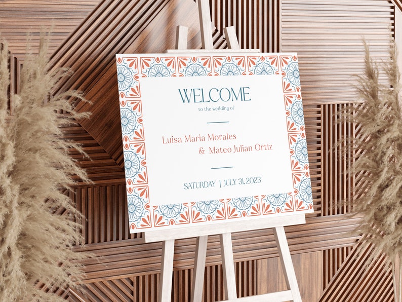 Spanish Tile Wedding Welcome Sign Template - Moroccan Tile Welcome Sign ...