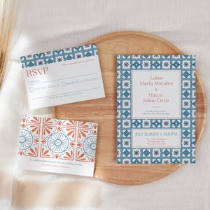 Spanish Tile Wedding Invite - Blue Tile Wedding Invitation, Summer 3 ...