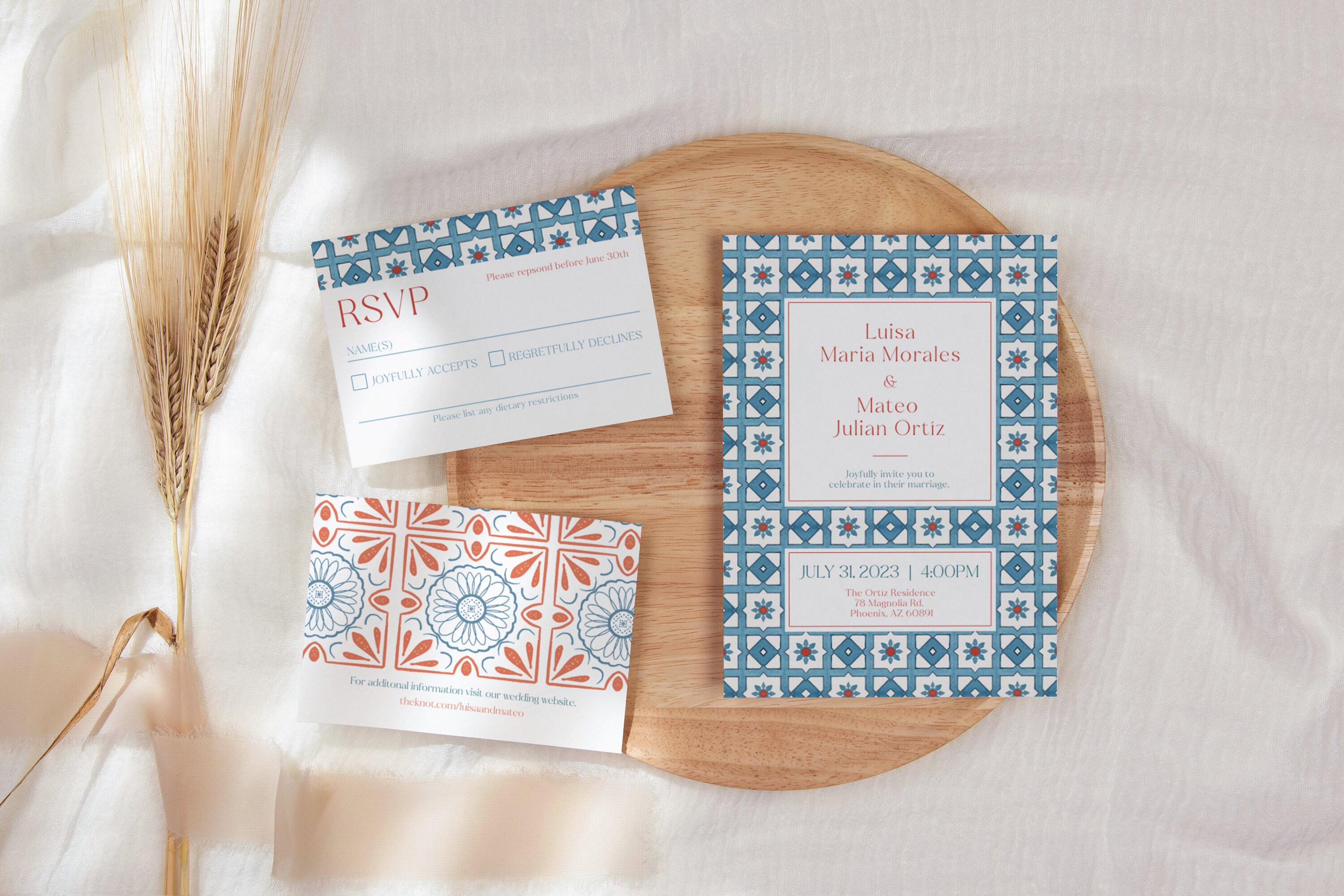 Spanish Tile Wedding Invite - Blue Tile Wedding Invitation, Summer 3 ...