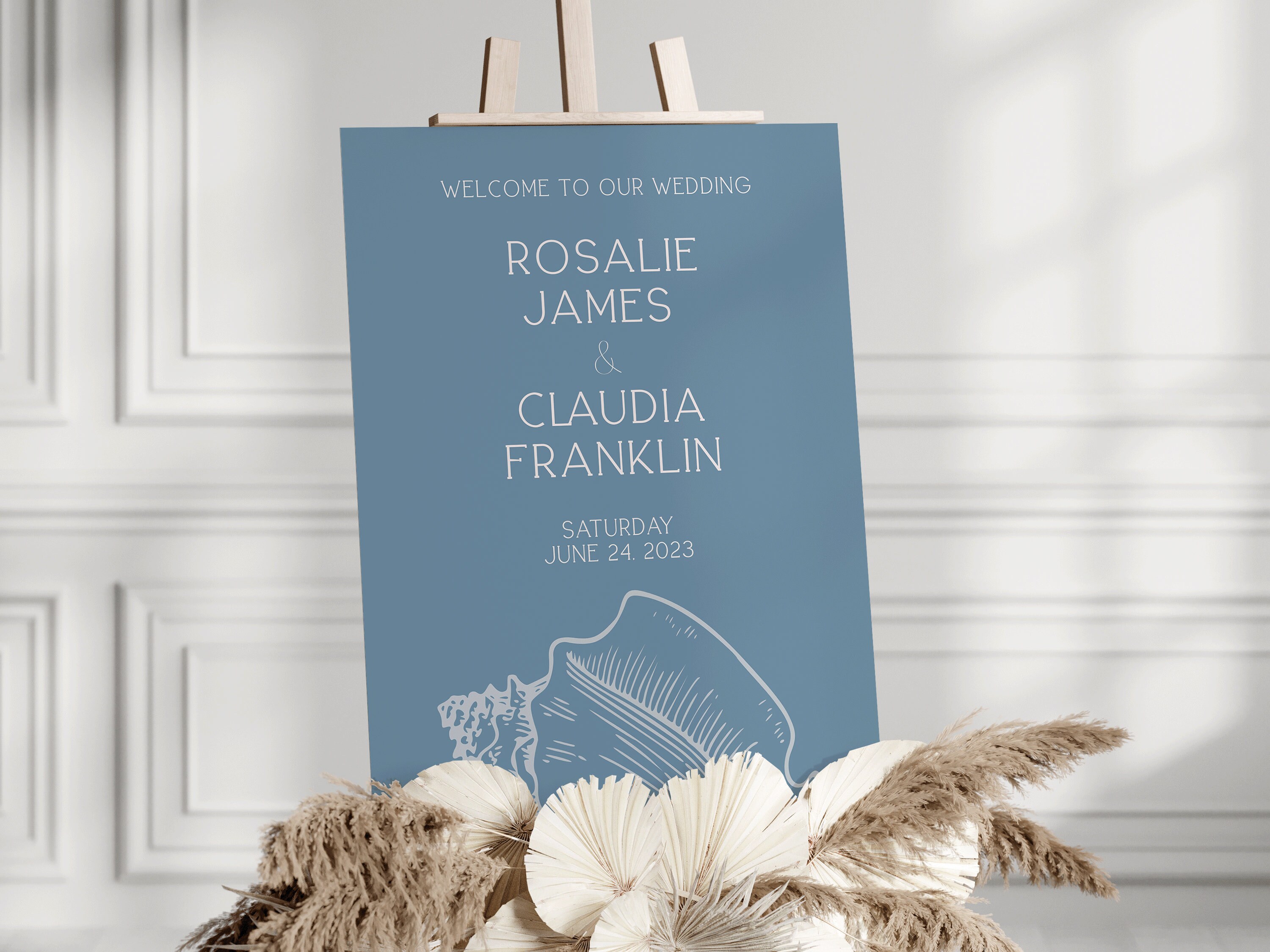 Beach Wedding Welcome Sign Template - Blue Wedding Sign, Seashell ...