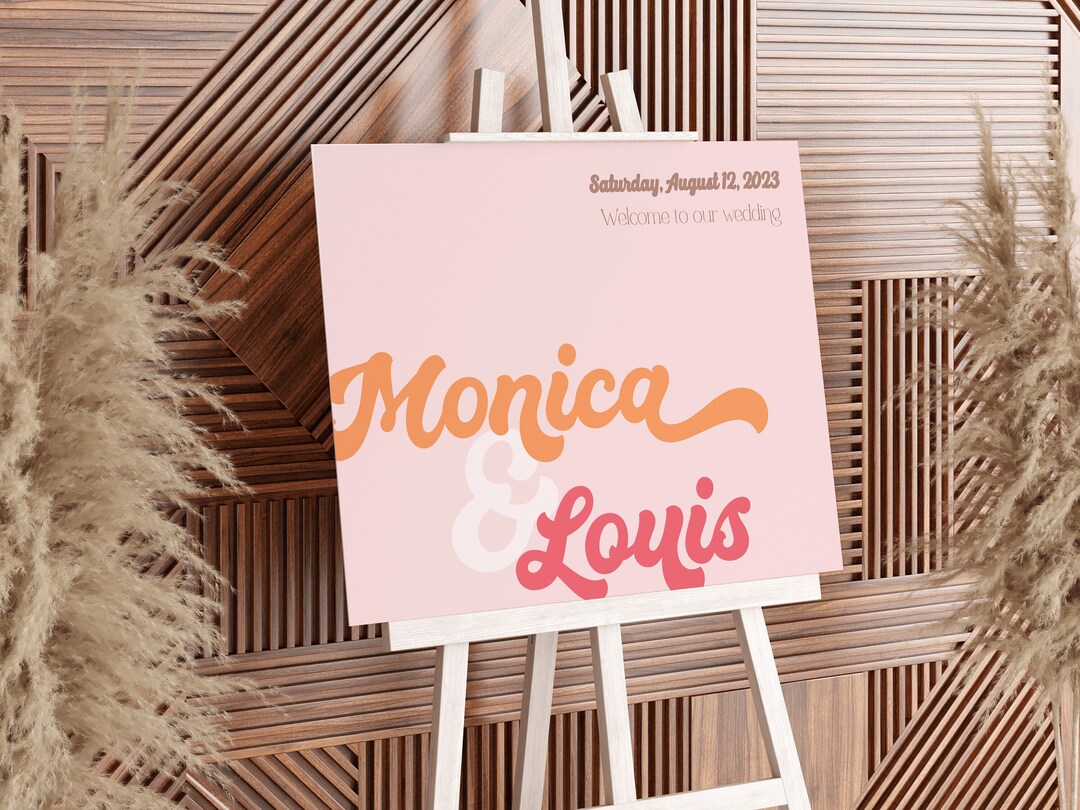 Retro Wedding Welcome Sign Template - Pink and Orange Welcome Sign, 70s ...