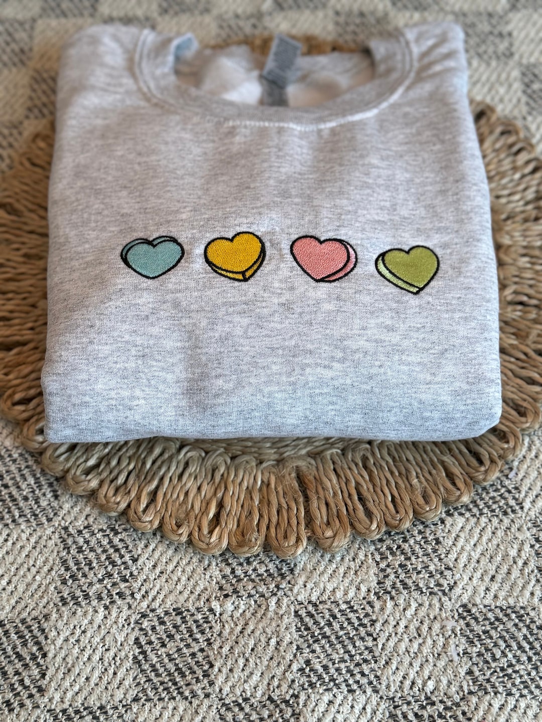 Colorful Hearts Embroidered Sweatshirt, Valentine's Day Conversation ...