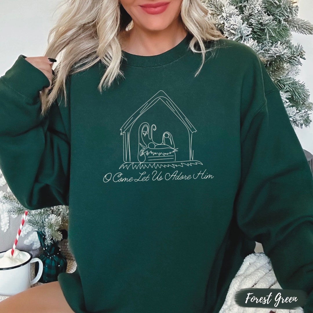 Christian Christmas Nativity Sweater, O Come Let Us Religious Holiday ...