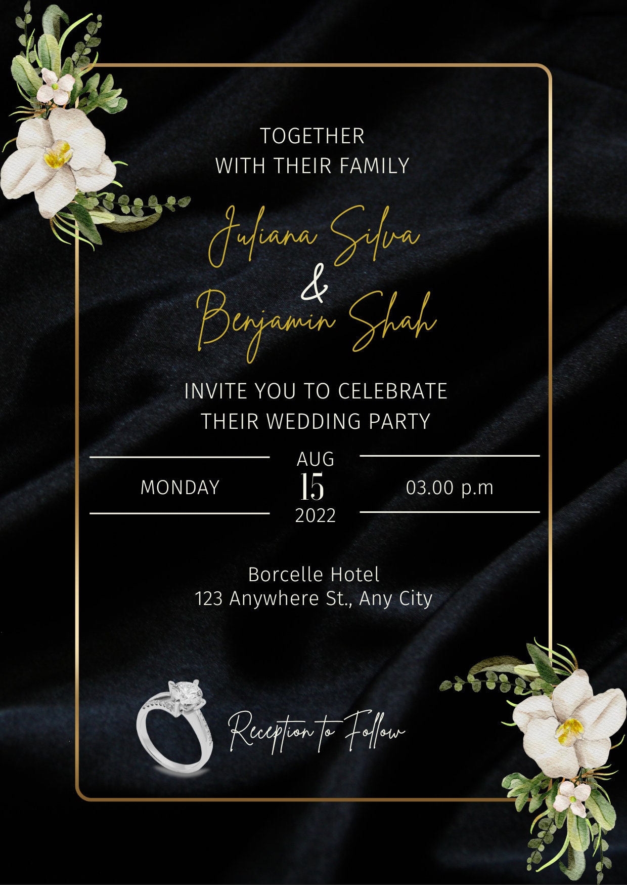 Black Luxury Classy Wedding Invitation Portrait,editable Wedding ...