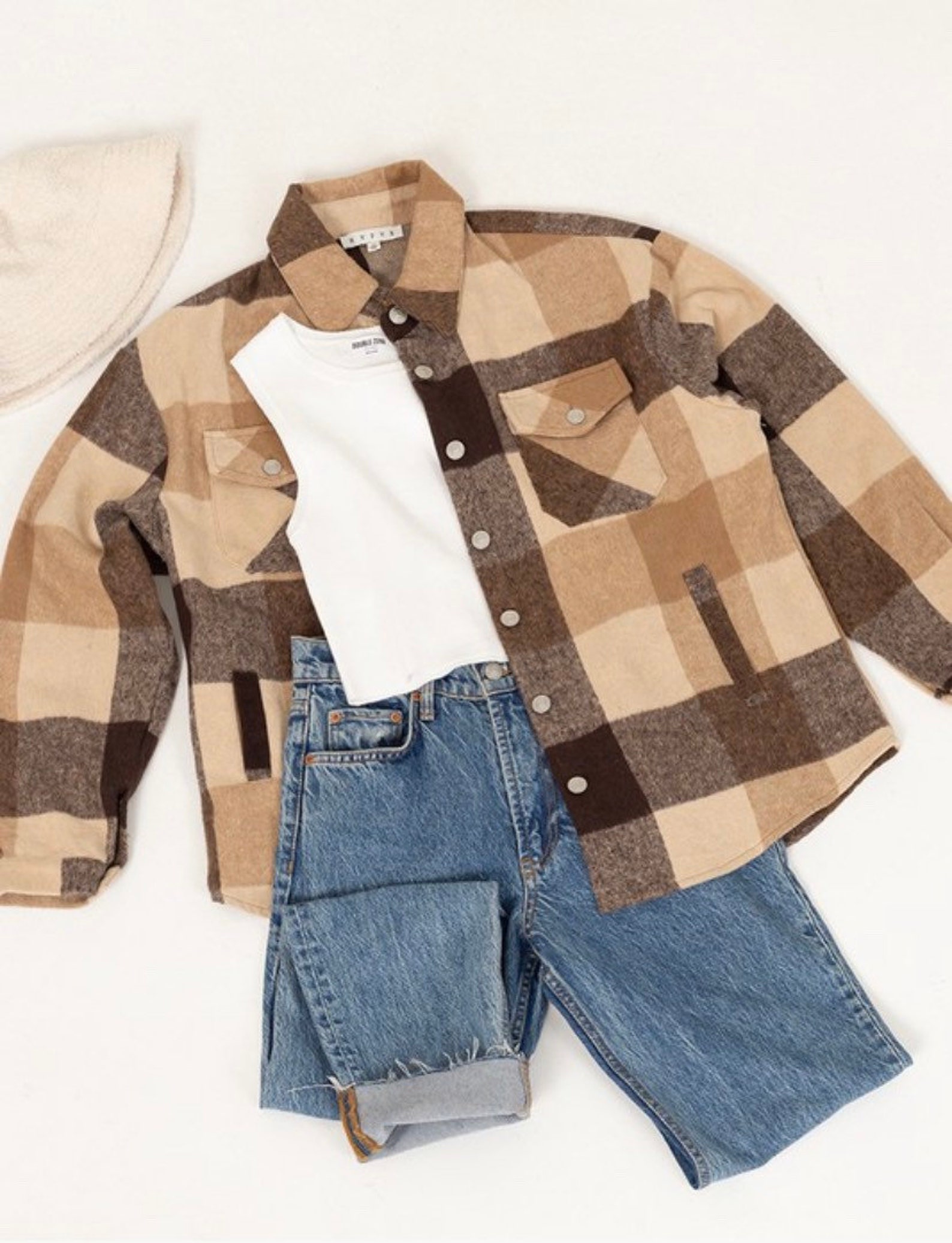 PLAID SHACKET | Checkered-print Brown Oversize Shaket| Flannel Jacket ...