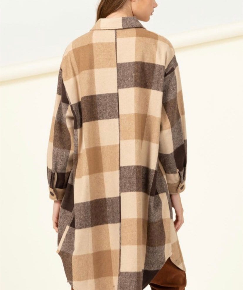 LONG SHACKET Women Brown Plaid Shacket Long Coat Flannel Coat - Etsy