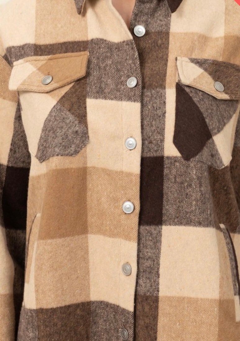 PLAID SHACKET | Checkered-print Brown Oversize Shaket| Flannel Jacket ...