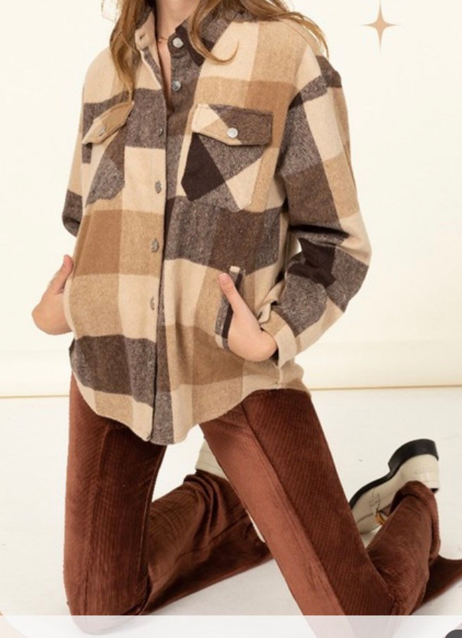 PLAID SHACKET | Checkered-print Brown Oversize Shaket| Flannel Jacket ...