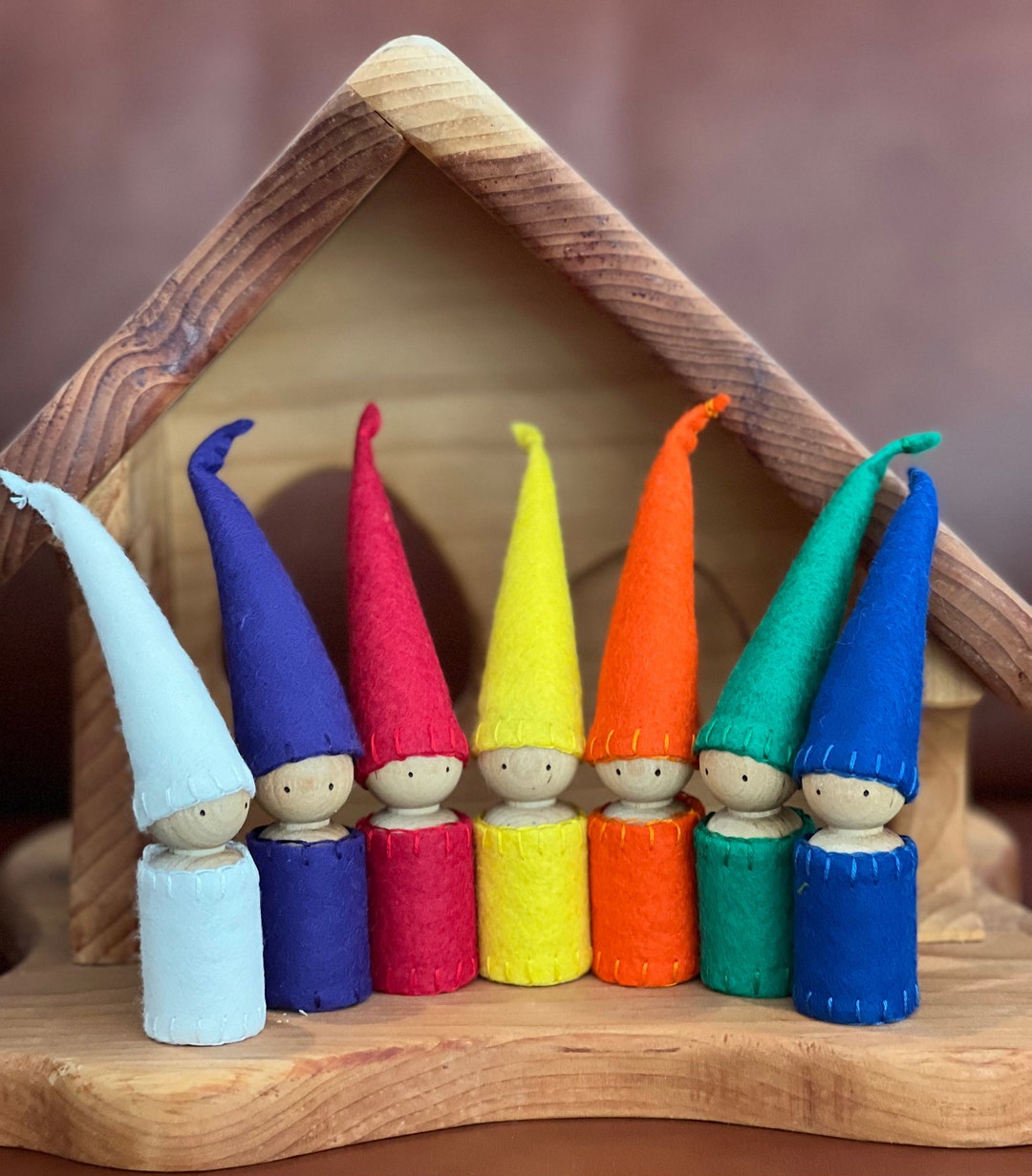 Waldorf Rainbow Days of the Week Gnomes | Wood Peg People Rhythm Gnome ...
