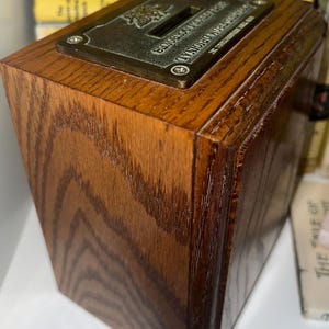 Oak Post Office Coin Bank Featuring Double Dial Eagle Facade Olde Tyme ...
