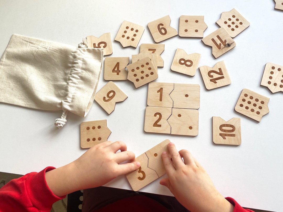 Montessori Wooden Number Match Puzzle, Handmade Wood Matching Game ...