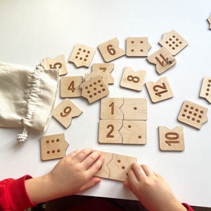 Montessori Wooden Number Match Puzzle, Handmade Wood Matching Game ...