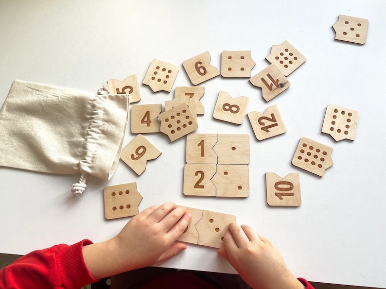 Montessori Wooden Number Match Puzzle, Handmade Wood Matching Game ...