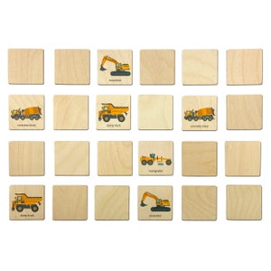 Montessori Wooden Construction Truck Car Memory Game, Construction ...