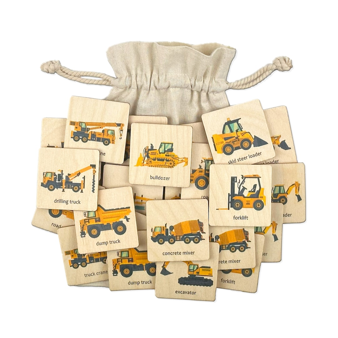 Montessori Wooden Construction Truck Car Memory Game | Homeschool ...