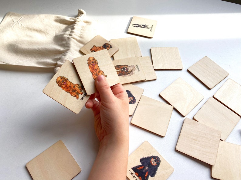 Montessori Wooden Dog Breeds Memory Game | Dogs Matching Cards for ...