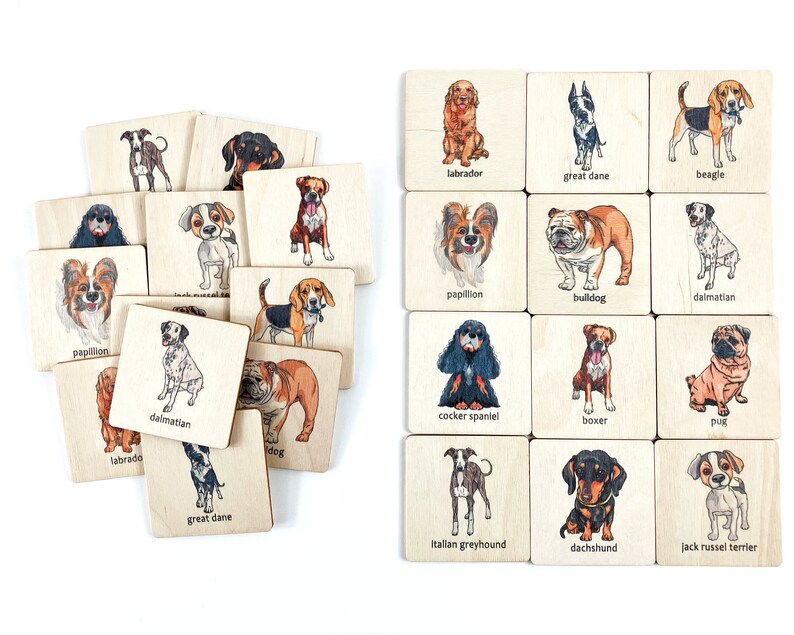 Montessori Wooden Dog Breeds Memory Game Dogs Matching Cards - Etsy