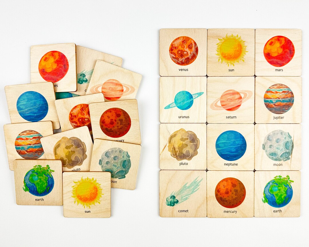 Wooden Space Memory Game Montessori Toys Space Solar System - Etsy