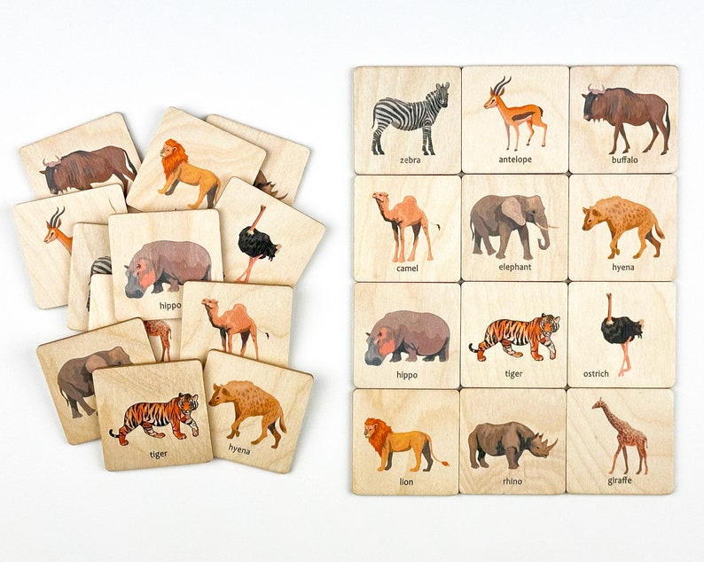 Wooden Safari Animals Memory Game Montessori Wooden Wild - Etsy