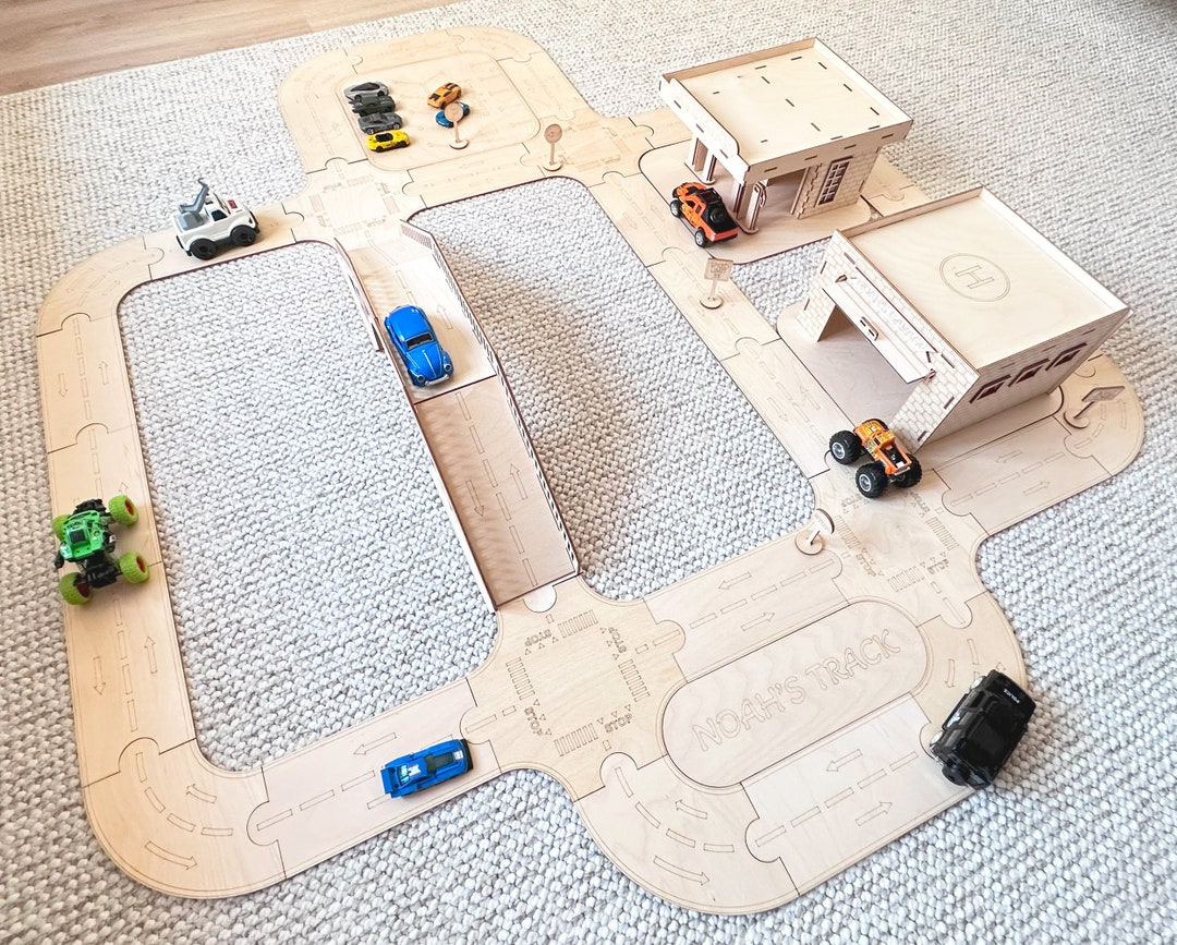 Puzzle Roads for Toy Cars, Montessori Interlocking Wooden Auto Track ...