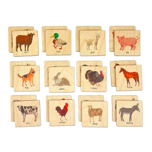 Wooden Farm Animals Memory Game, 1 2 3 4 Year Old Montessori Materials ...