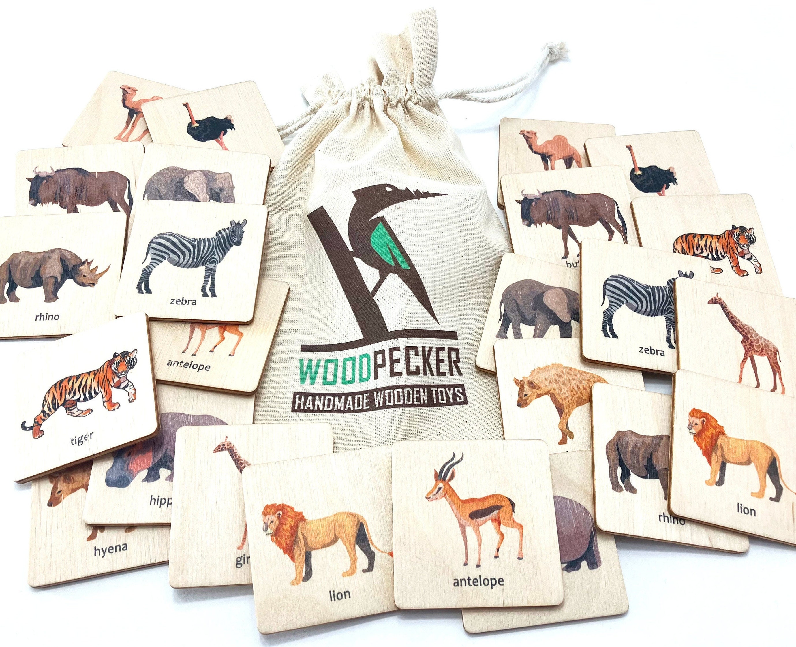 Wooden Safari Animals Memory Game Montessori Wooden Wild - Etsy