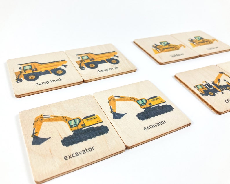 Montessori Wooden Construction Truck Car Memory Game - Etsy