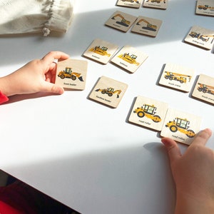 Montessori Wooden Construction Truck Car Memory Game, Construction ...